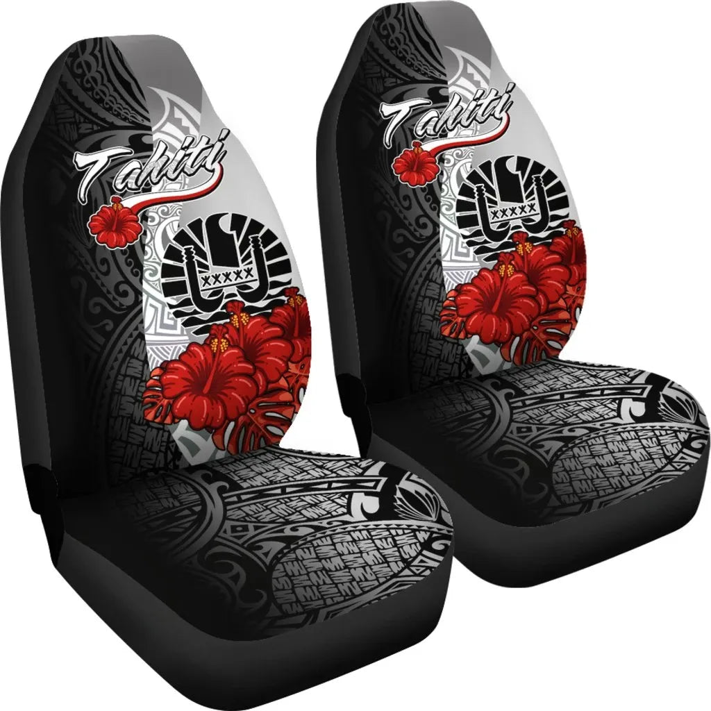 Tahiti Polynesian Car Seat Covers - Coat Of Arm With Hibiscus White ...