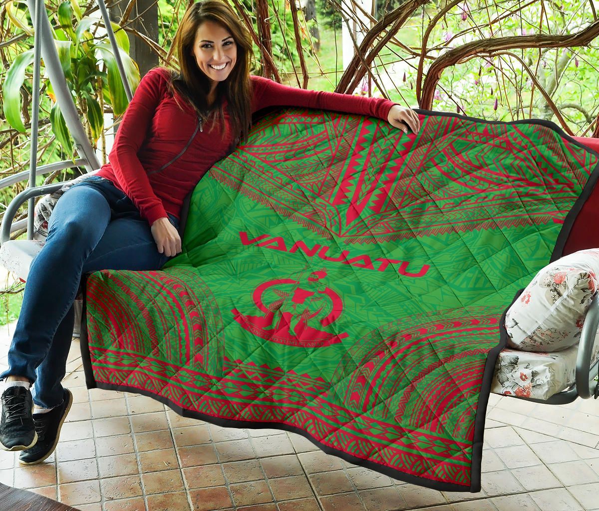 Vanuatu Premium Quilt - Vanuatu Coat Of Arms Polynesian Chief Green ...