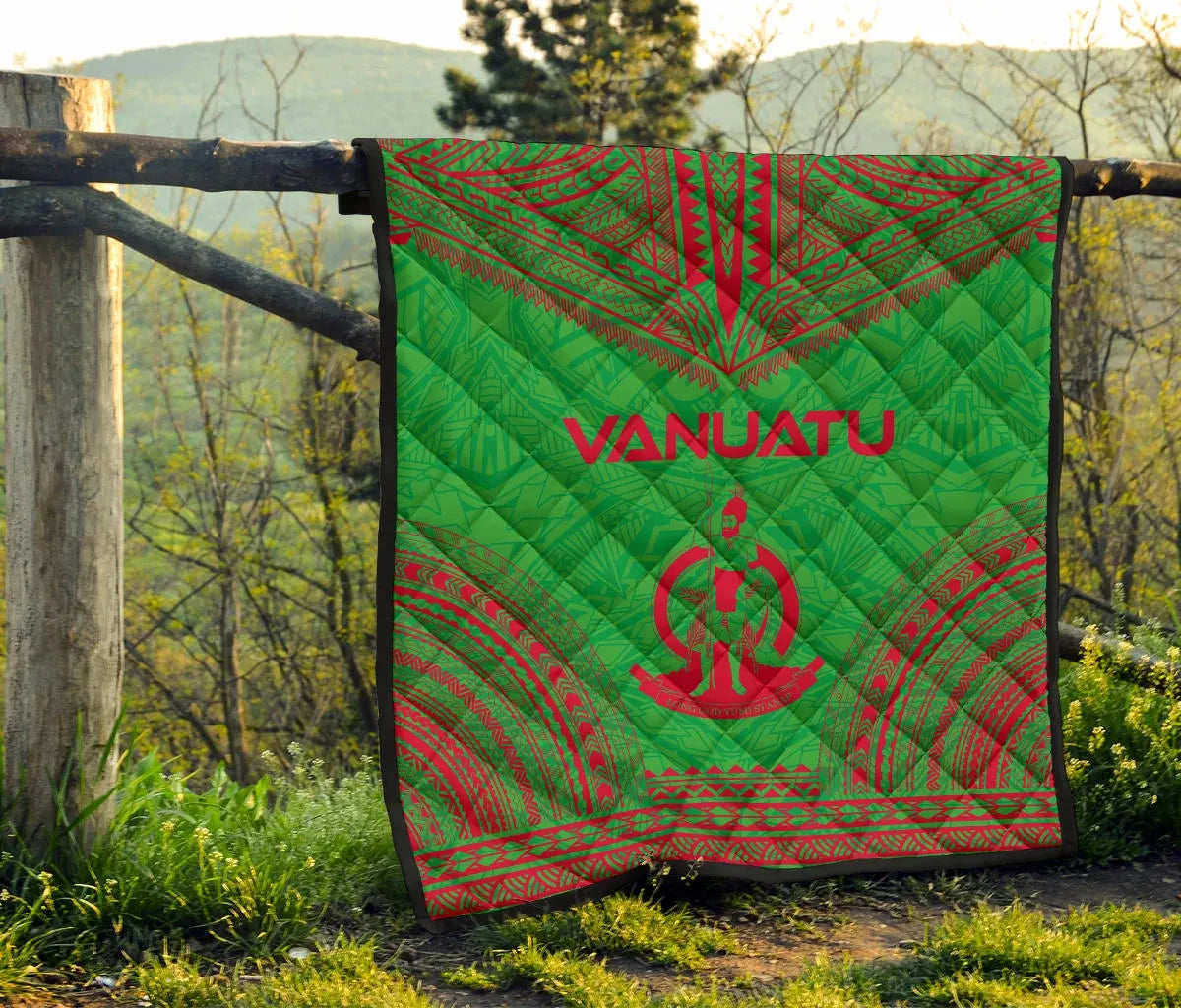 Vanuatu Premium Quilt - Vanuatu Coat Of Arms Polynesian Chief Green ...