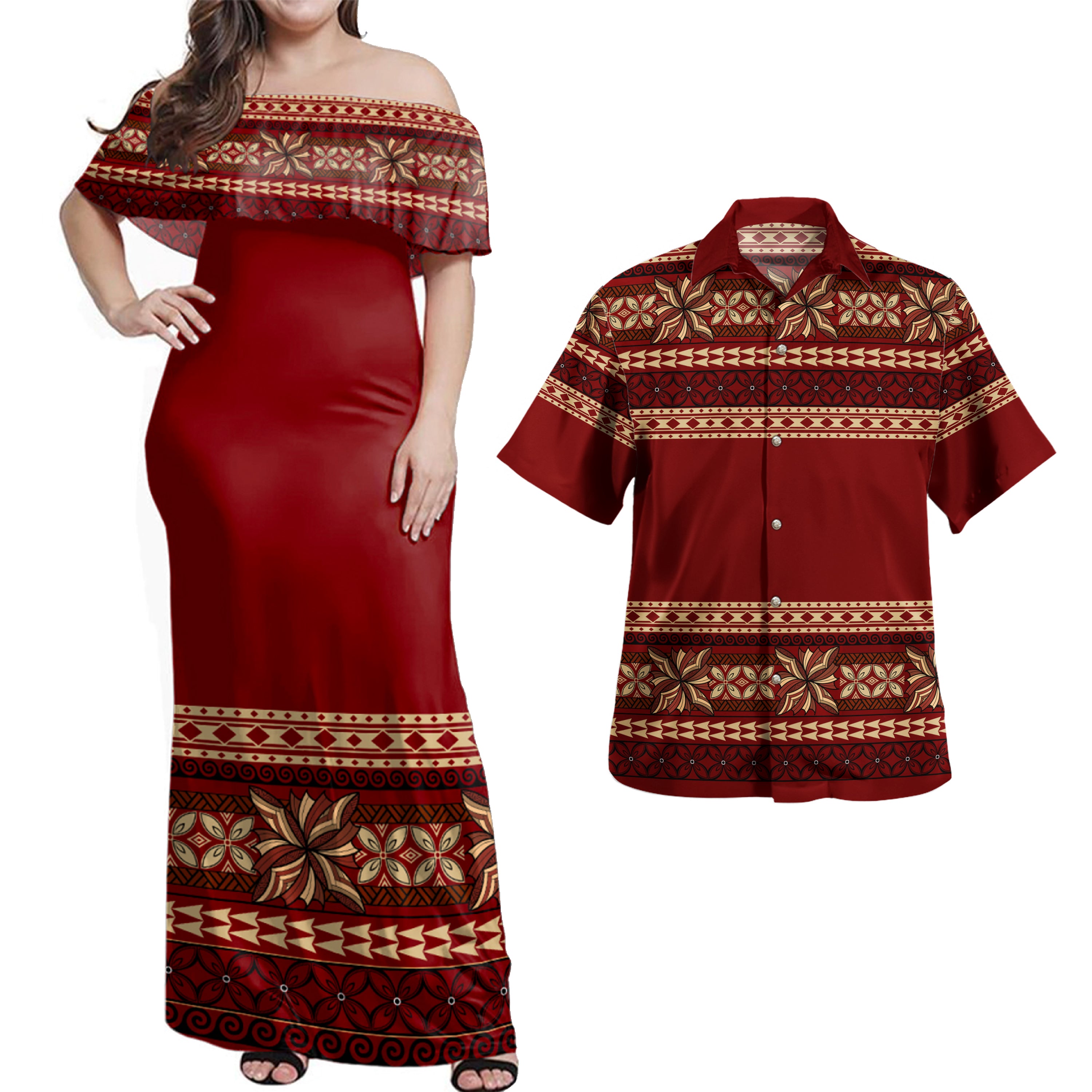 Samoa Combo Dress And Shirt Siapo Pattern Design | Polynesian.co